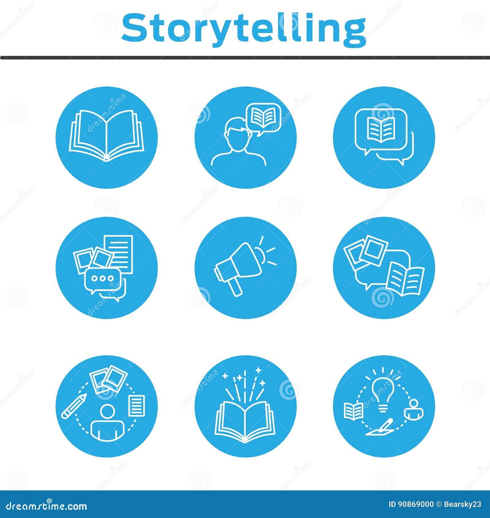 Storytelling Icon Set with Speech Bubbles Stock Vector - Illustration ...