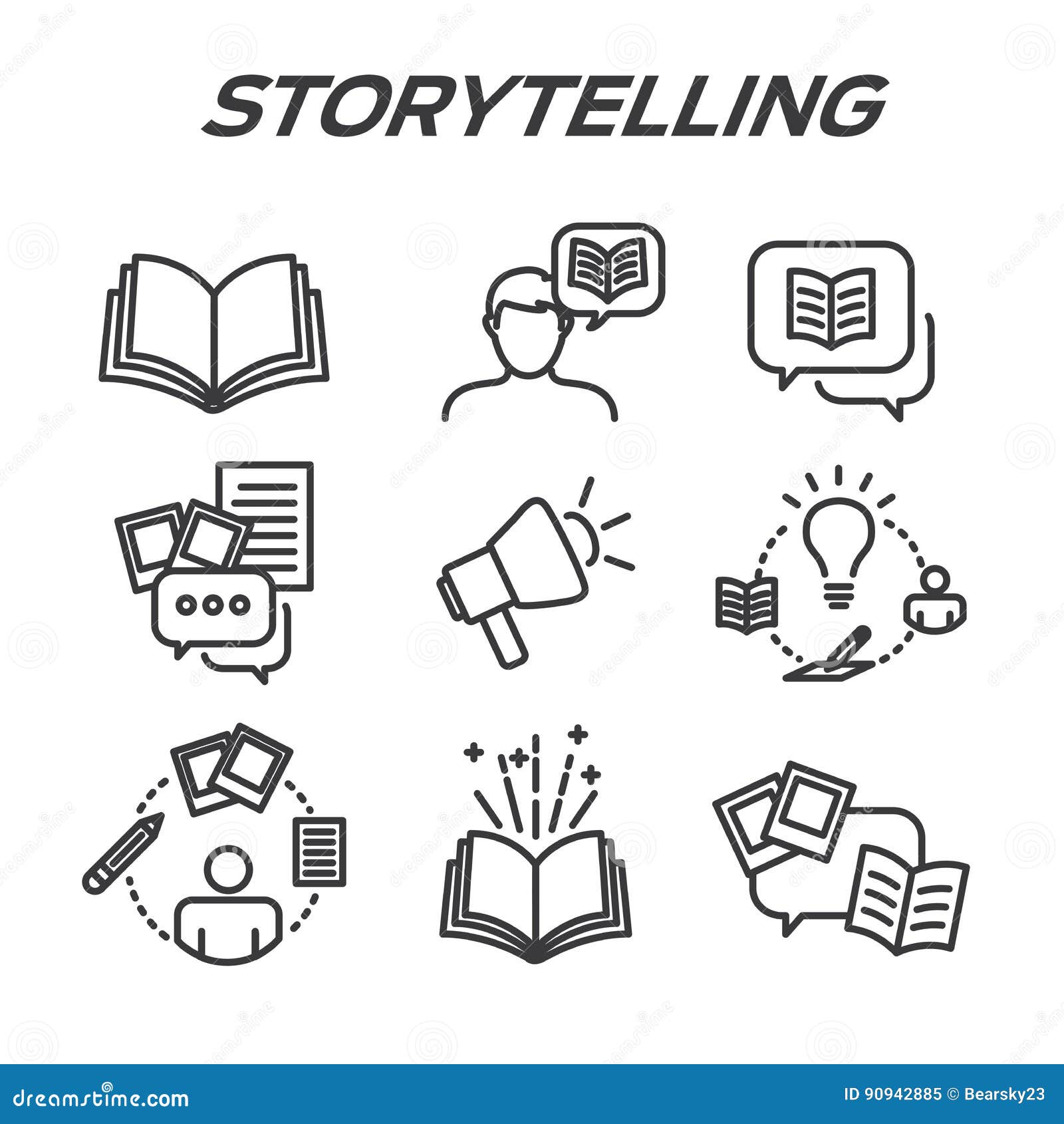 Storytelling Icon Set with Speech Bubbles Stock Vector - Illustration ...