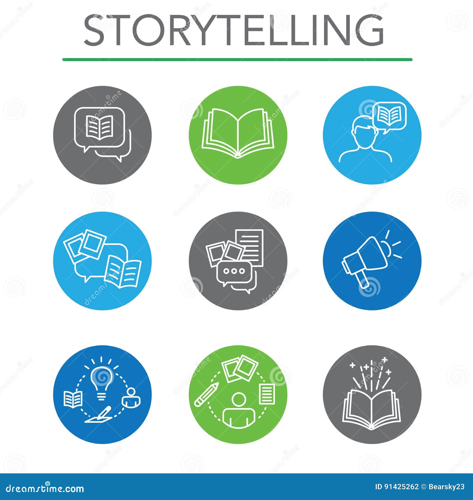 Storytelling Icon Set with Speech Bubbles Stock Vector - Illustration ...