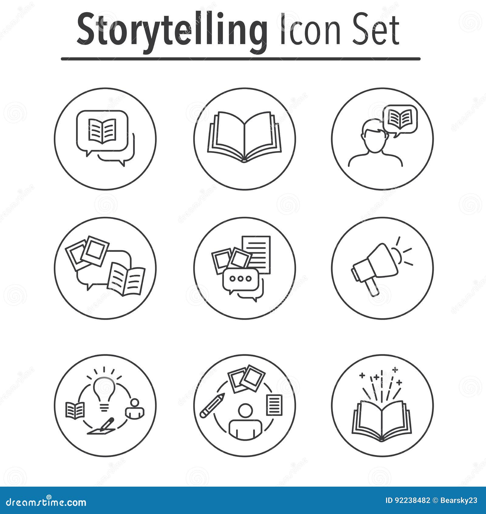 Storytelling Icon Set with Speech Bubbles Stock Vector - Illustration ...