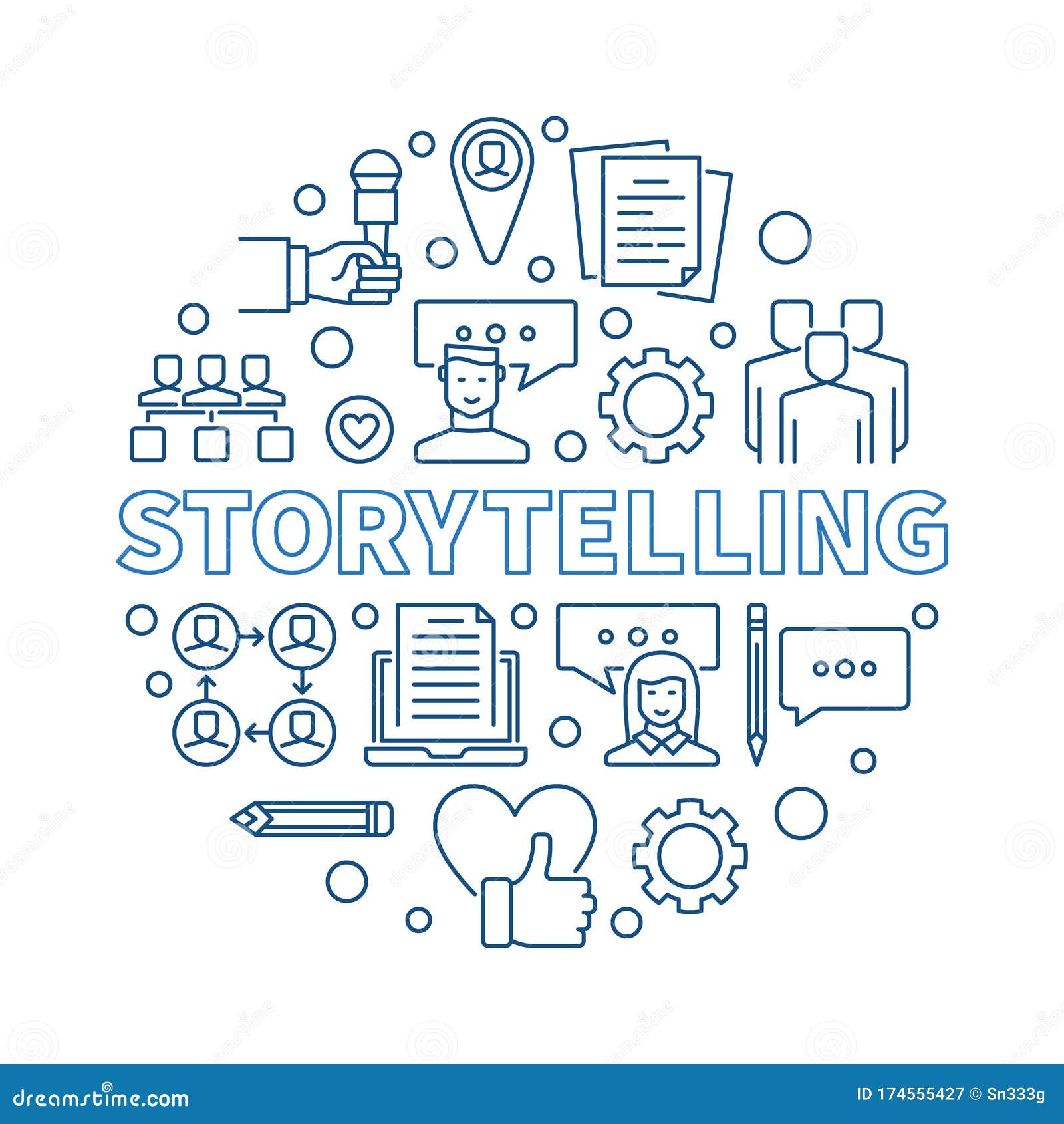 Storytelling Vector Round Concept Outline Illustration Stock Vector ...