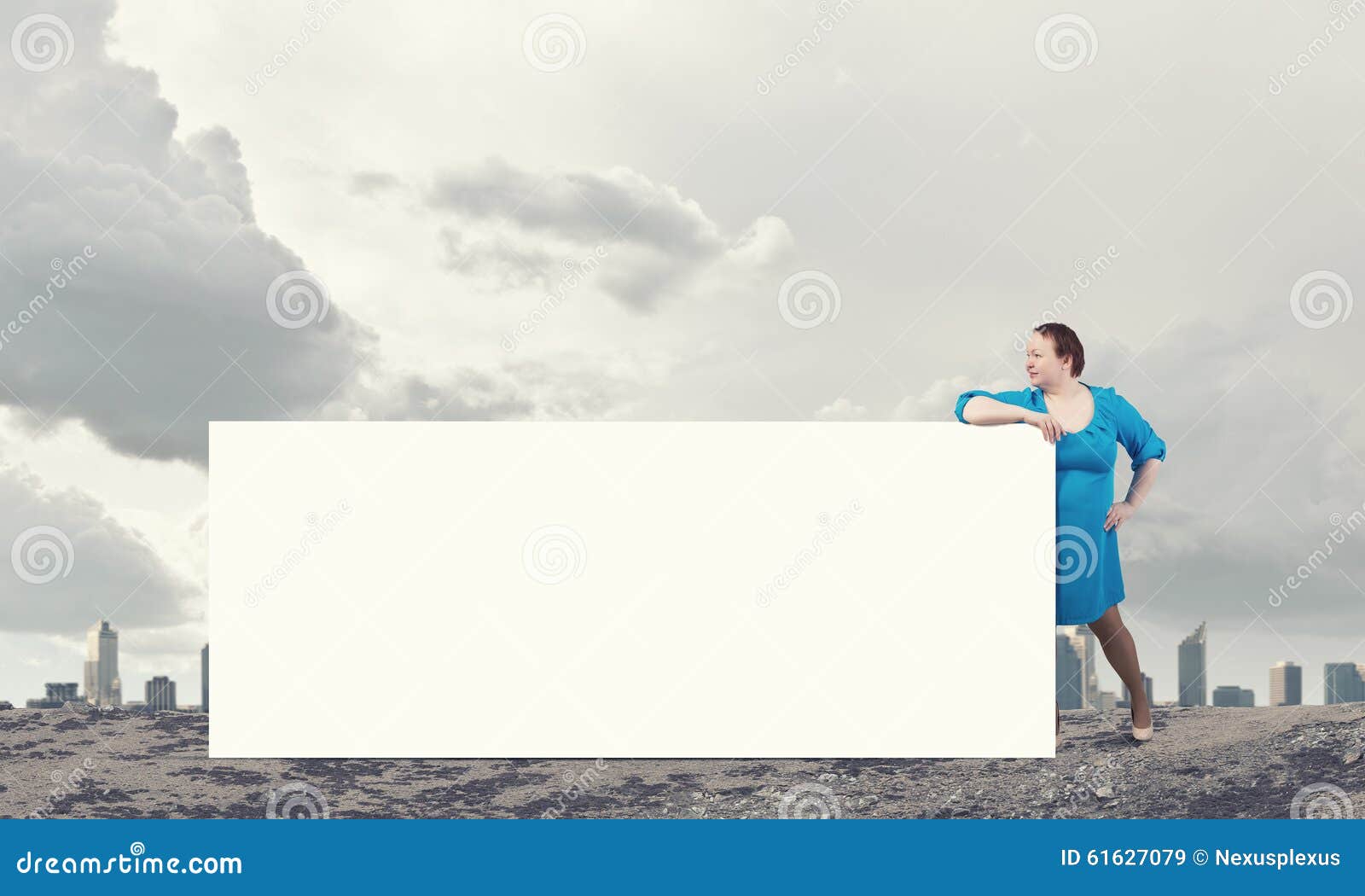 Stout woman with banner stock image. Image of blank, board - 61627079