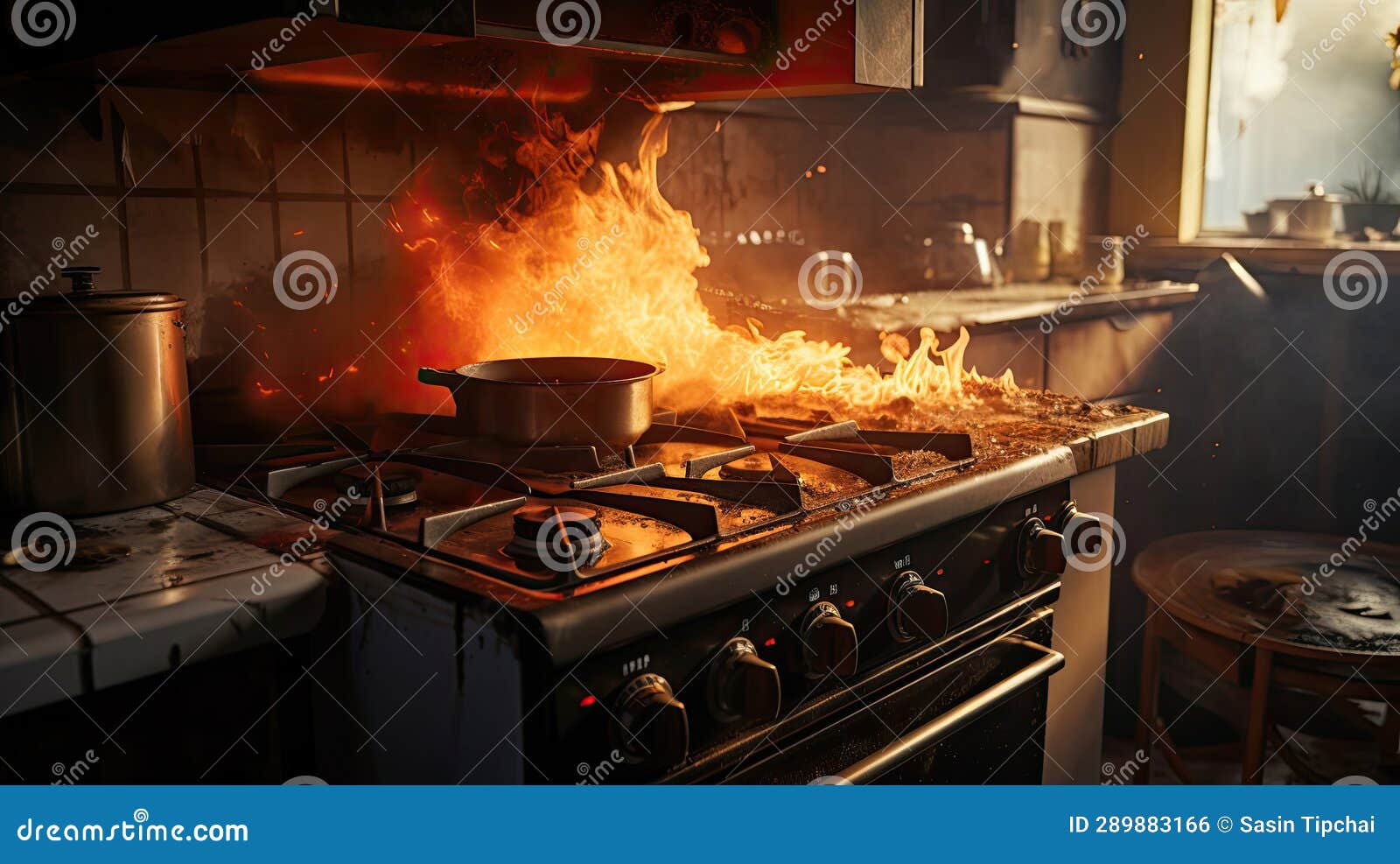 Stove Ignited in the Kitchen during Cooking, Smoke and Soot Around ...