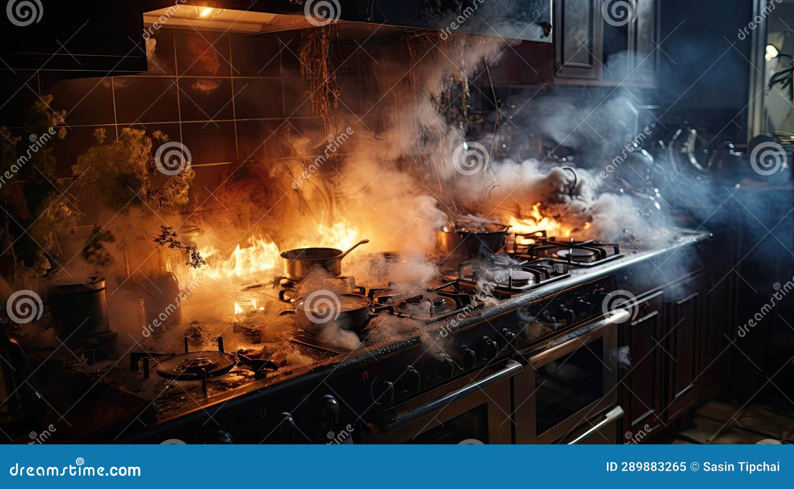 Stove Ignited in the Kitchen during Cooking, Smoke and Soot Around ...