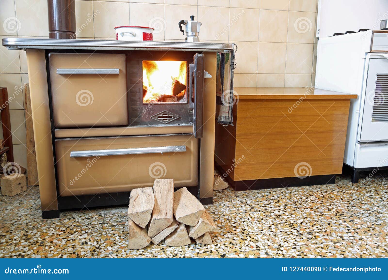Stove Lit with Wood To Burn Out Stock Photo - Image of interior, indoor ...