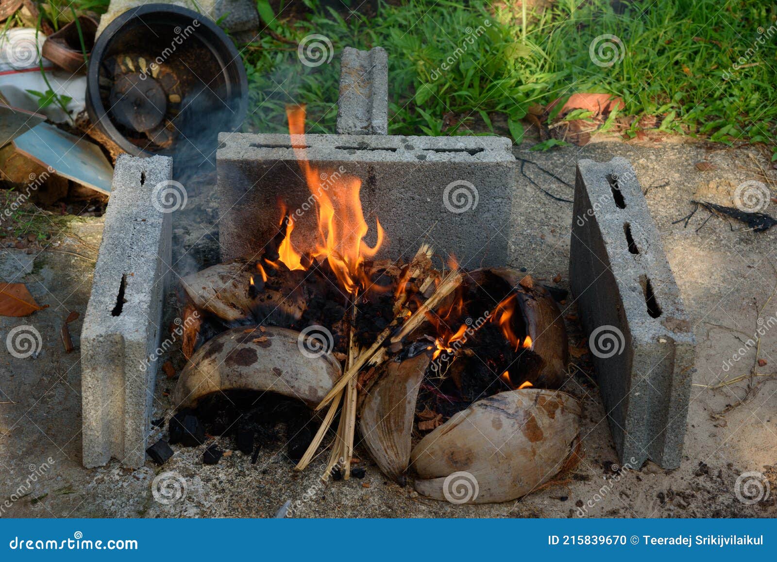The Stove Made of Coconut Residues Stock Photo - Image of burn, heat ...