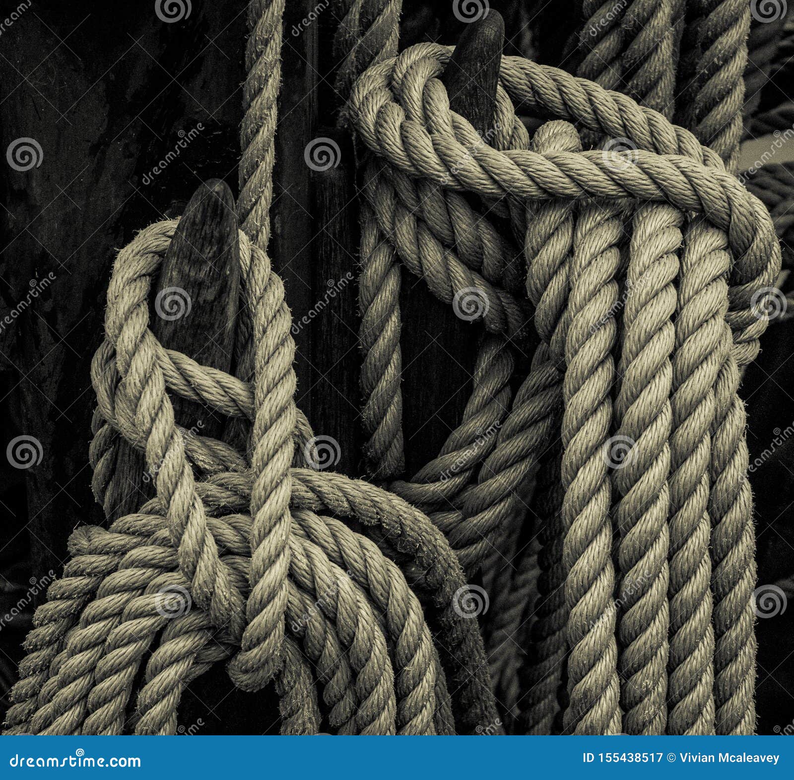 Stowed Ropes on Sailing Ship Stock Image - Image of historic, detail ...