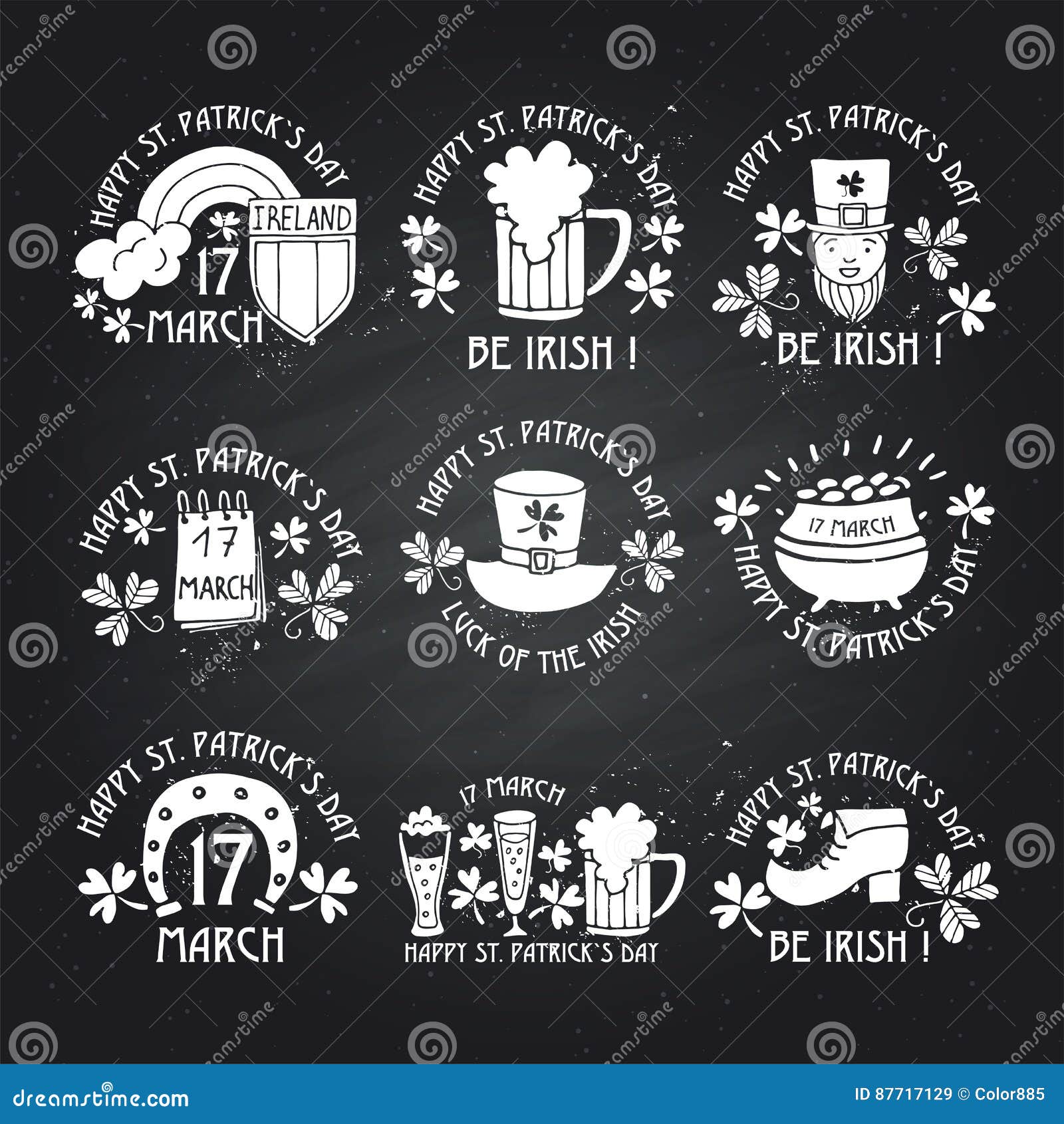 StPatricks Dag Vector Emblemen De Tekening Van De Hand Vector ...