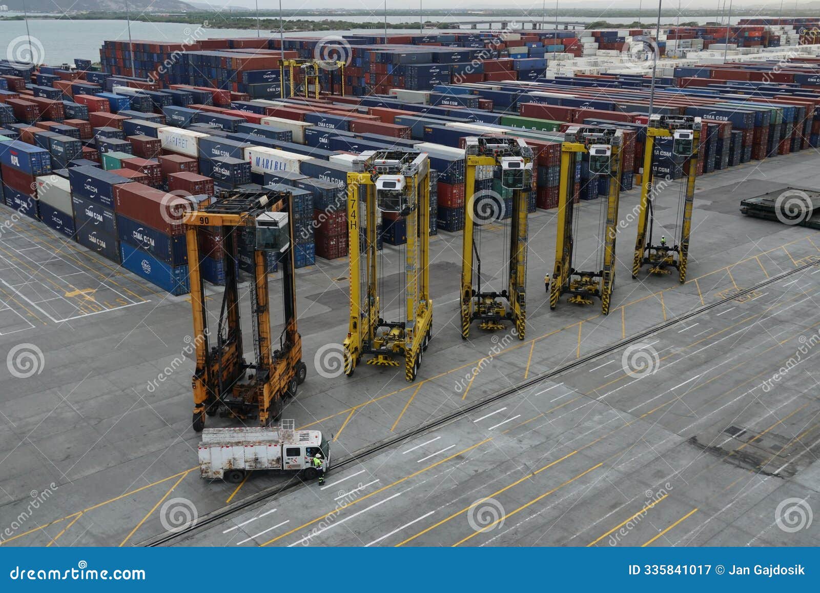 Straddle Carriers are Arrayed at the Kingston Freeport Container ...