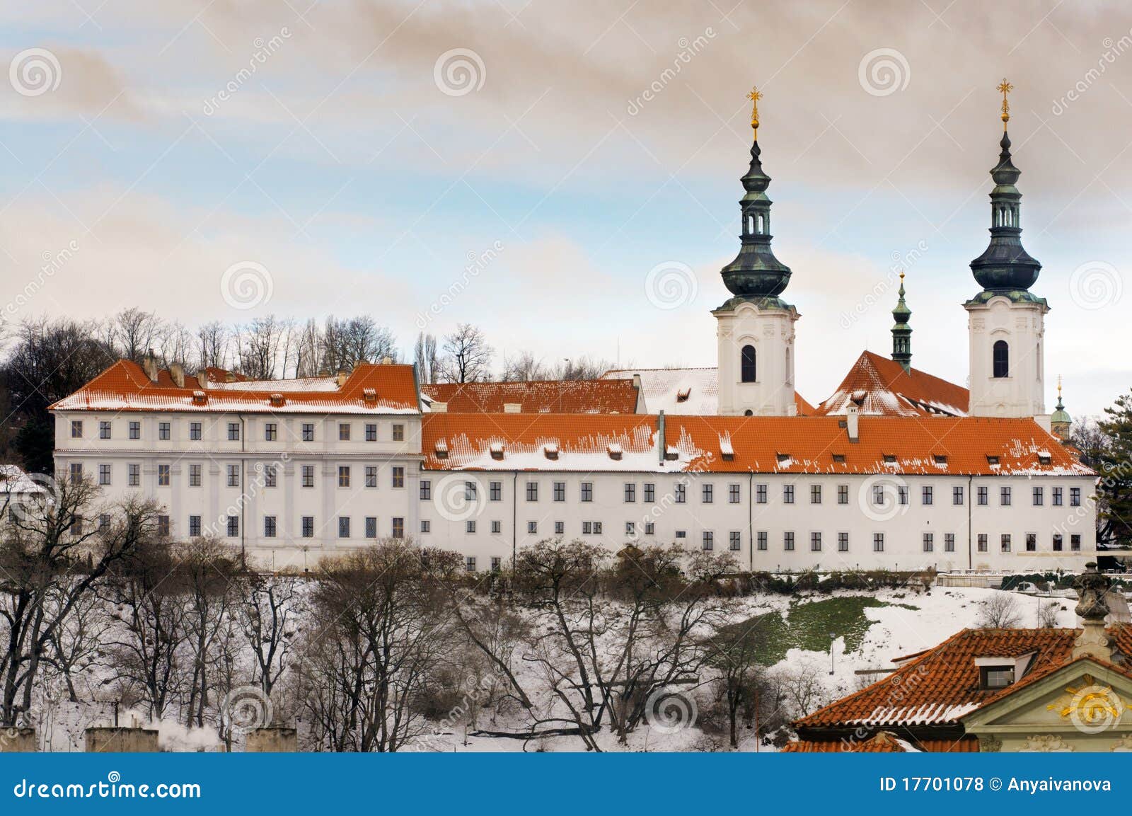The Strahov Monastery in Winter, Prague Stock Photo - Image of cross ...