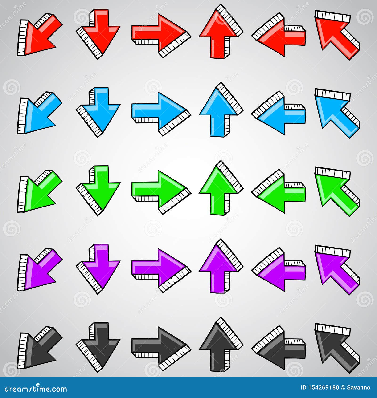 Straight Arrows. Colored Set of Hand Drawn Doodles Stock Vector ...