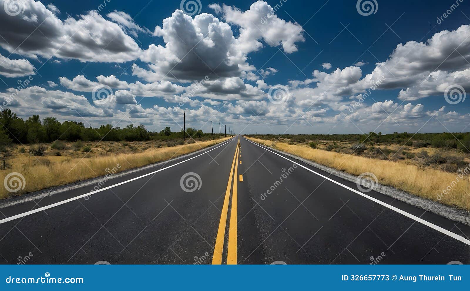 A Straight Asphalt Highway with Blue Sky Stock Image - Image of trip ...