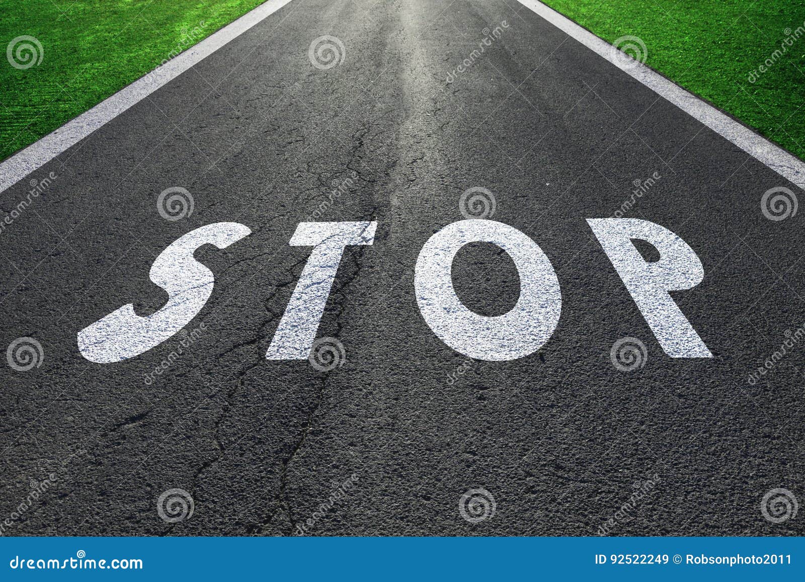 Straight Asphalt Road with Stop Message Sign Stock Image - Image of ...