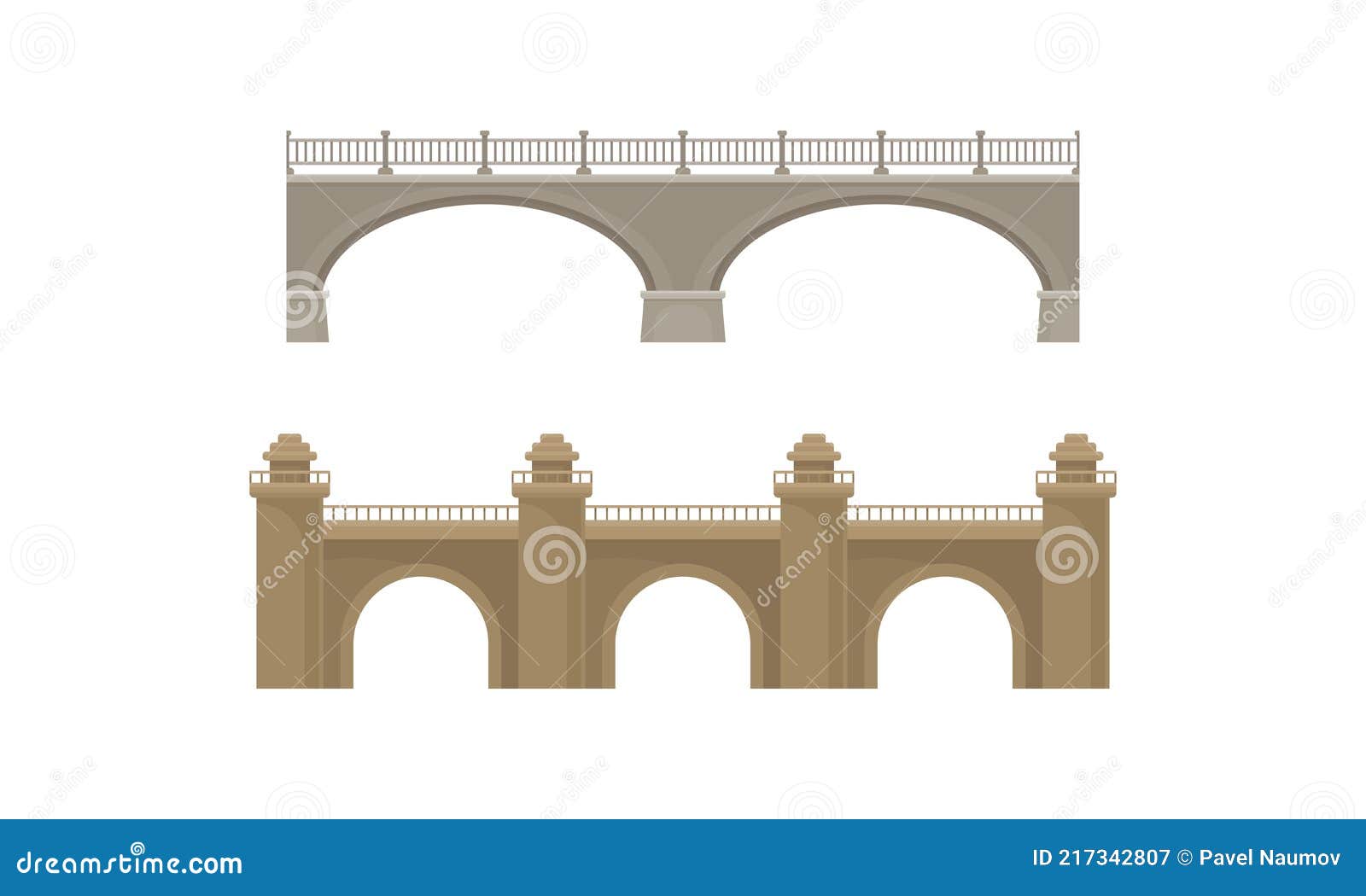 Straight Bridges Made of Concrete with Baluster Vector Set Stock Vector ...