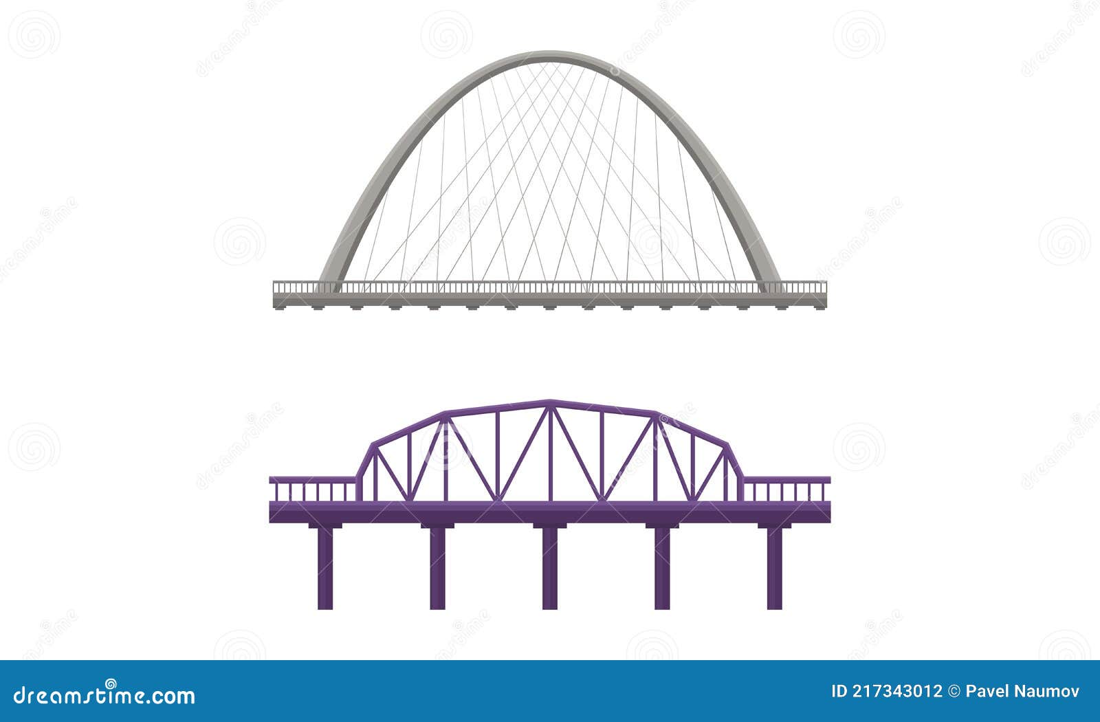 Straight Bridges Made of Metal with Baluster Vector Set Stock Vector ...