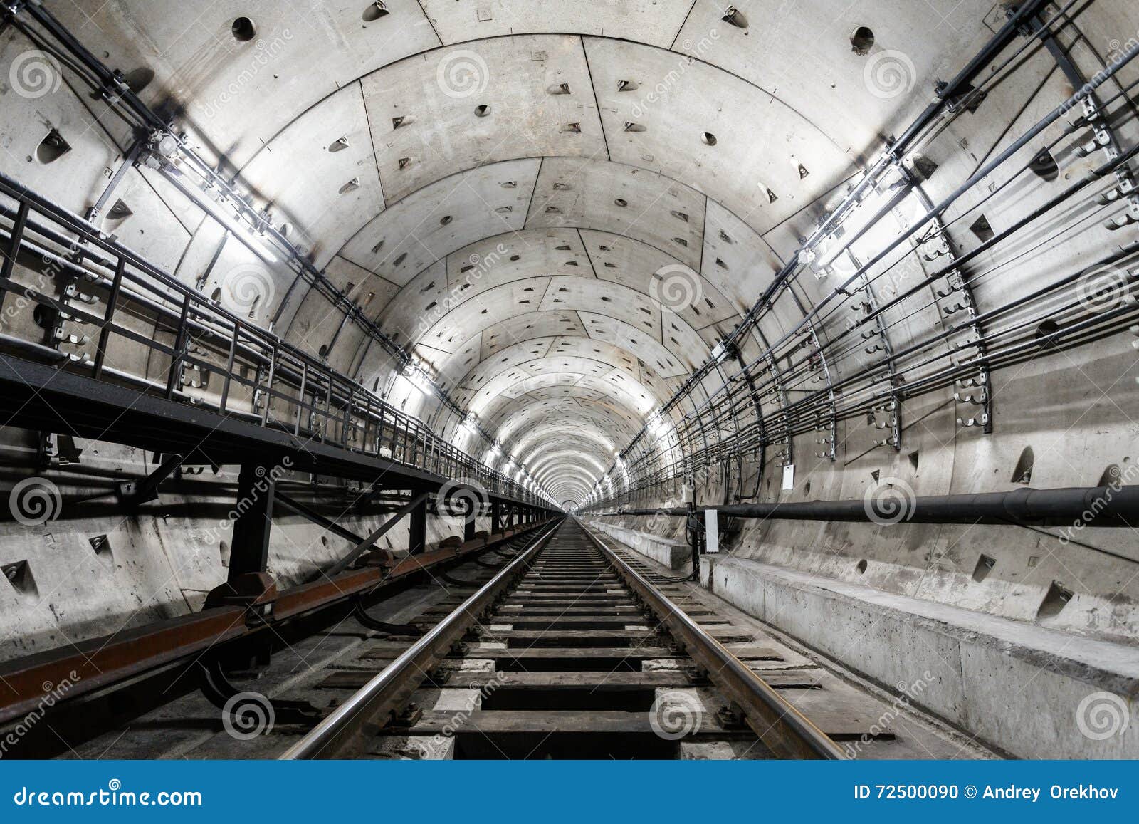 Straight Circular Subway Tunnel with a White Lighting Stock Photo ...