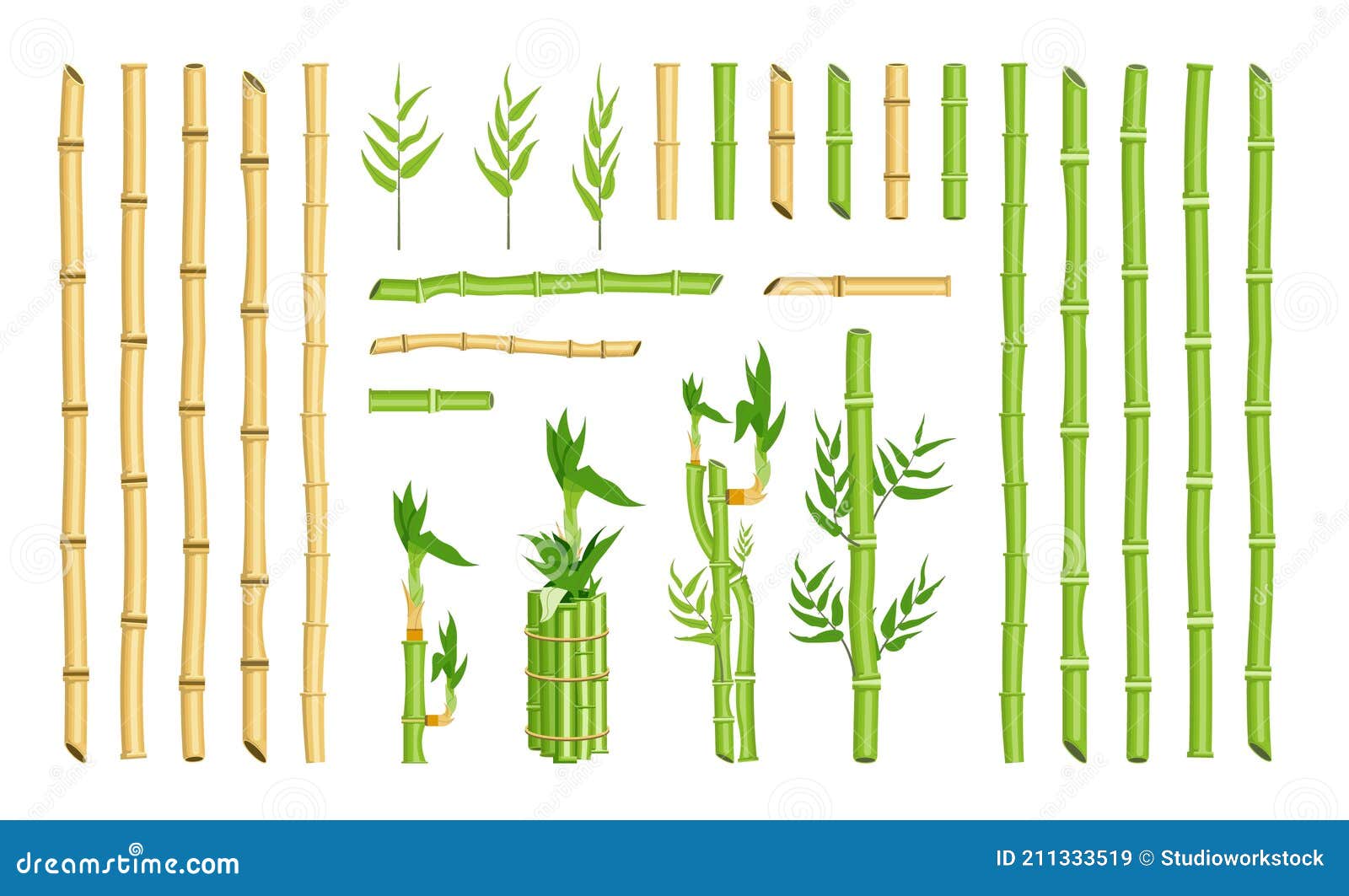 Straight Curved Bamboo Stick Stem Border Frame Element Set Cartoon ...