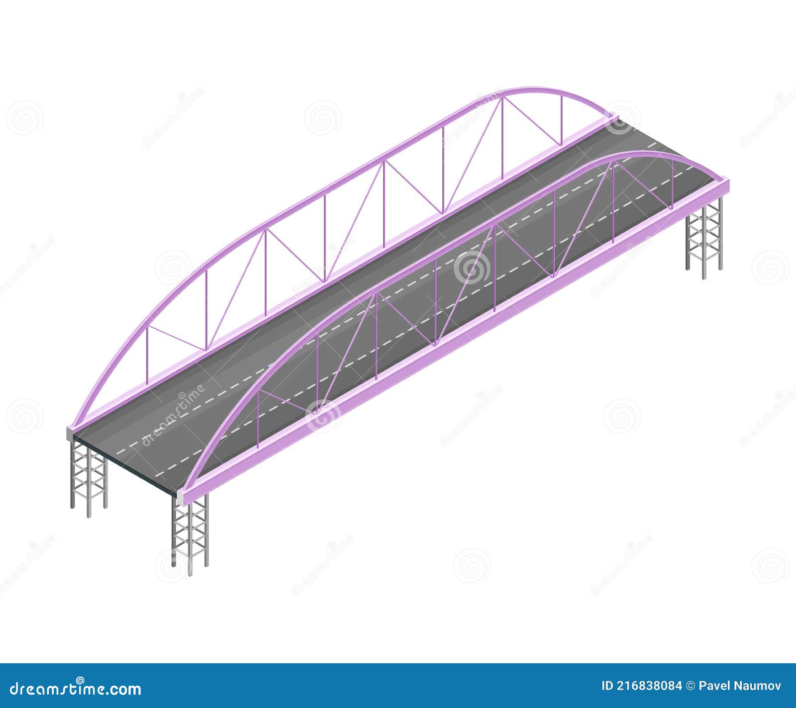 Straight and Fixed Asphalted Bridge with Metal Tie Rods Isometric ...