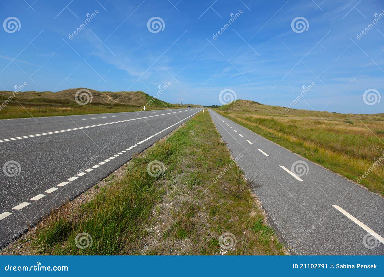 Straight, Flat Road Landscape with a Bicycle Lane Stock Image - Image ...