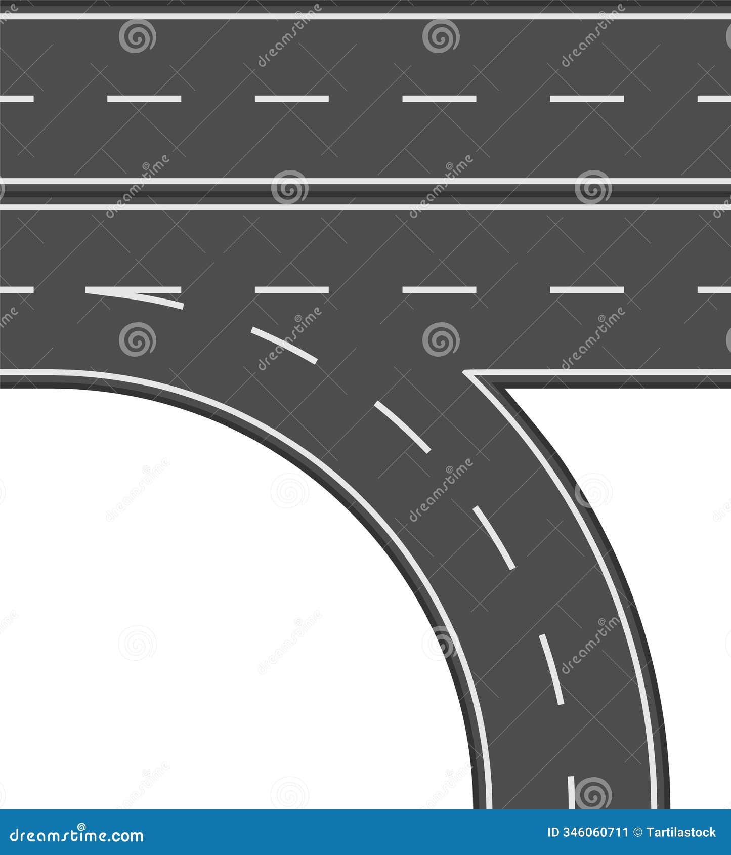 Straight Highway With An Exit Ramp Curving Downwards, Forming A ...