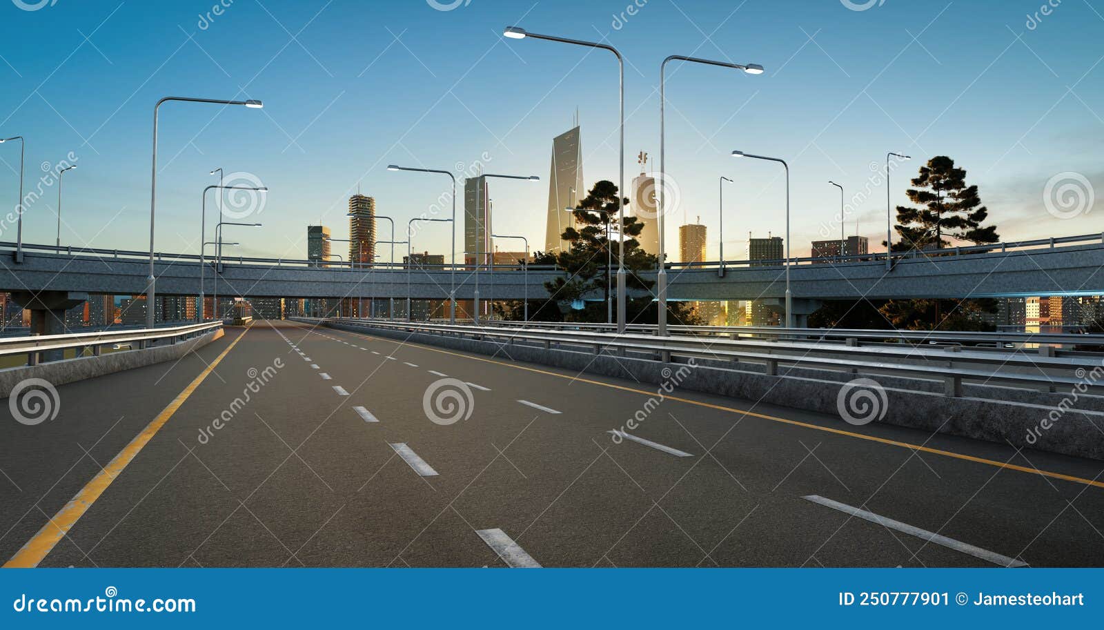 Straight Highway and Overpass Flyover in City Stock Illustration ...