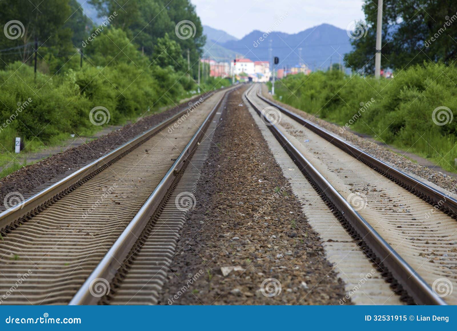 Straight railroad tracks stock image. Image of gravel - 32531915