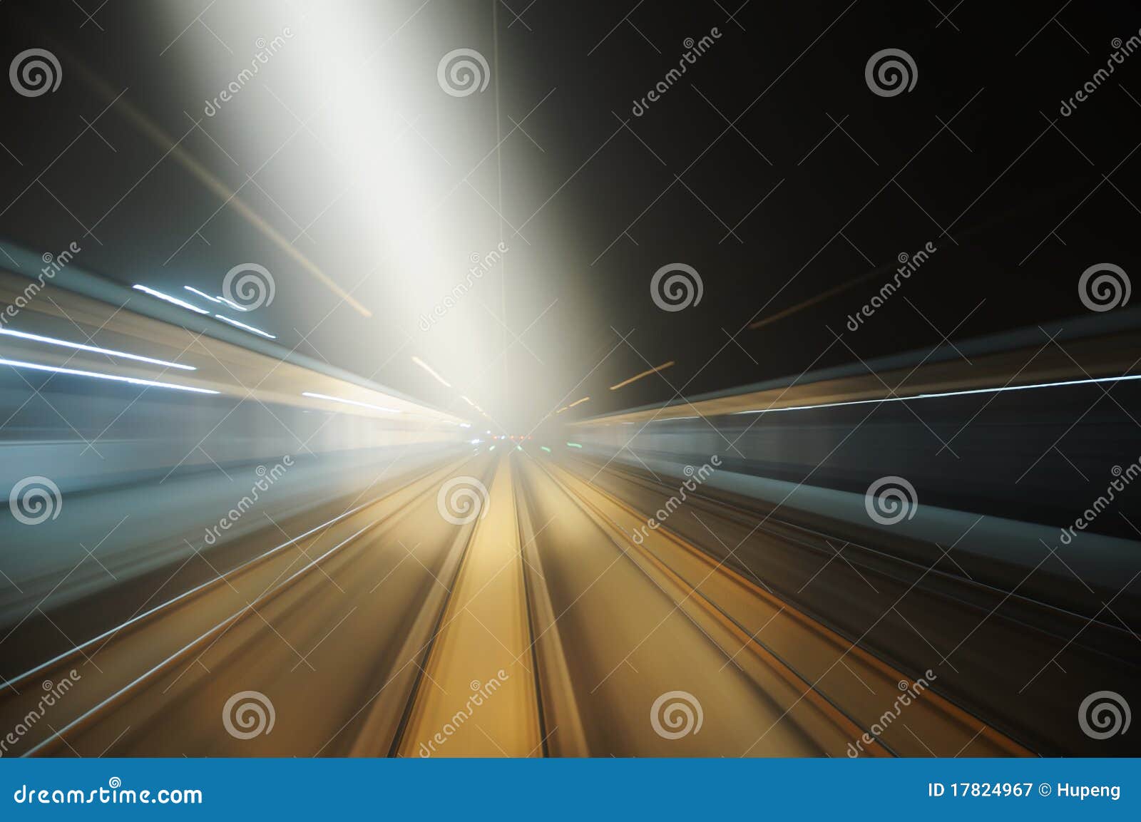 Straight Railway at Night, Motion Blur Stock Image - Image of diverge ...