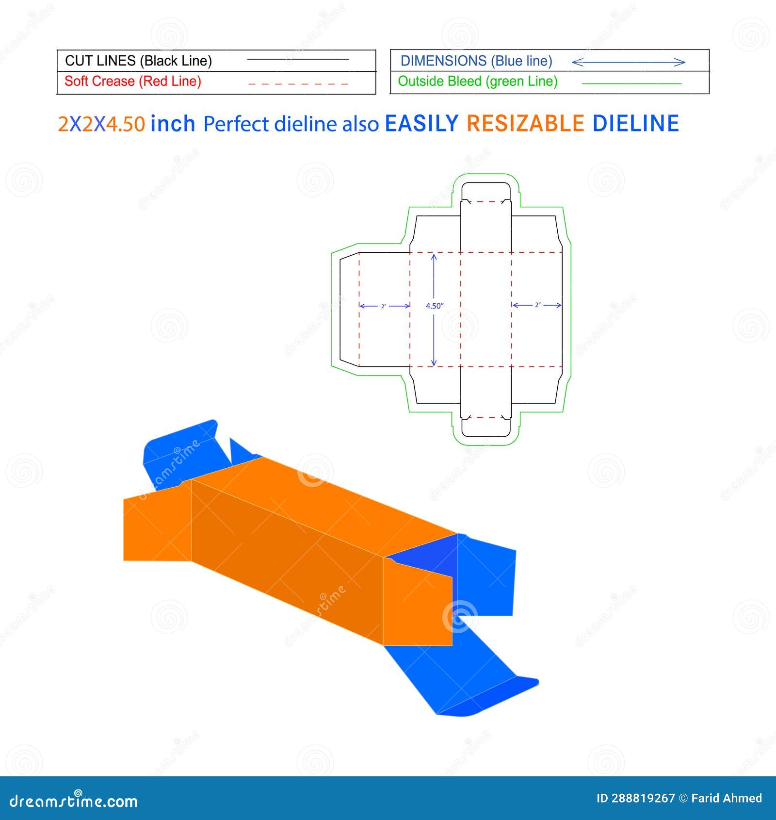 Reverse Tuck End Boxes Dieline Template And 3D Render Box Vector ...