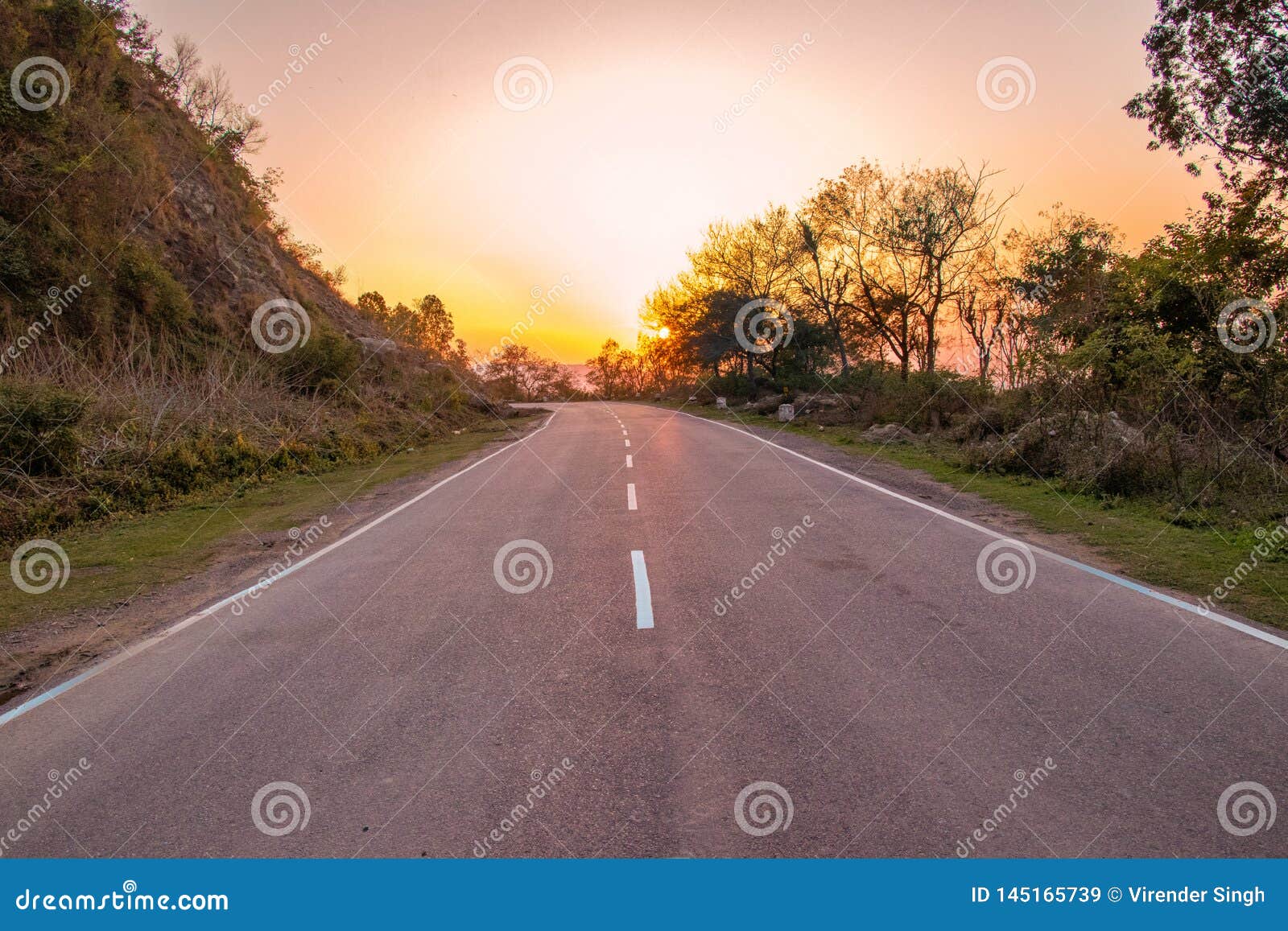 Straight Road during Sunset, Freeway, Fast Stock Image - Image of field ...