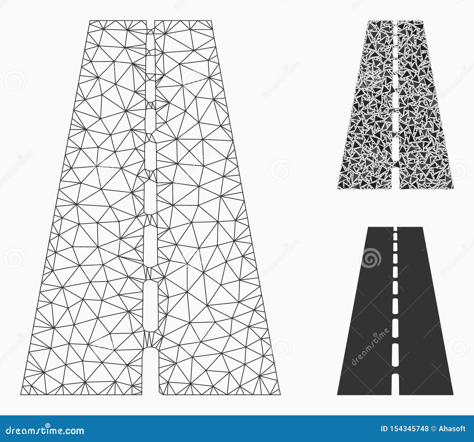 Straight Road Vector Mesh Wire Frame Model and Triangle Mosaic Icon ...