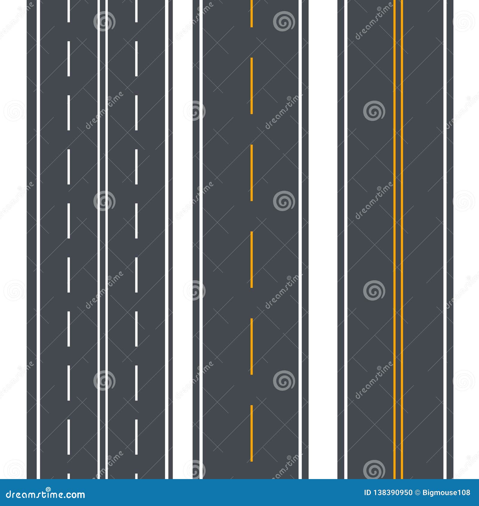 Straight Roads Different Types Seamless Pattern Background. Vector ...