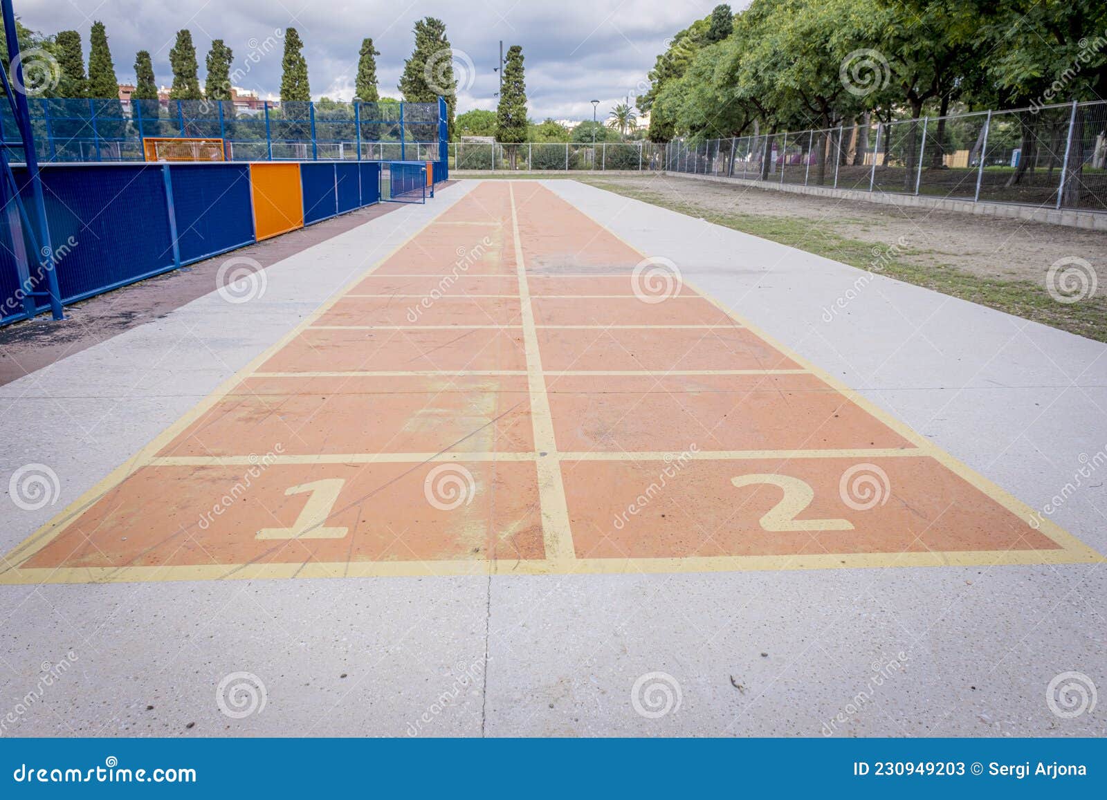 Straight Running Track with Two Numbered Lanes Stock Image - Image of ...