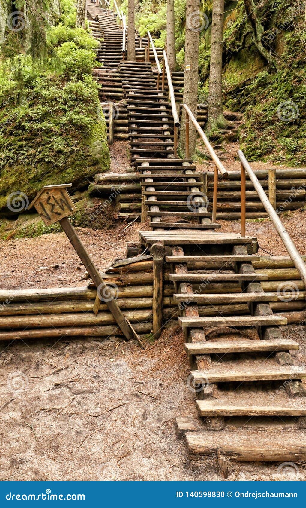 Straight Steps and Banisters Up the Rocks Stock Photo - Image of ...
