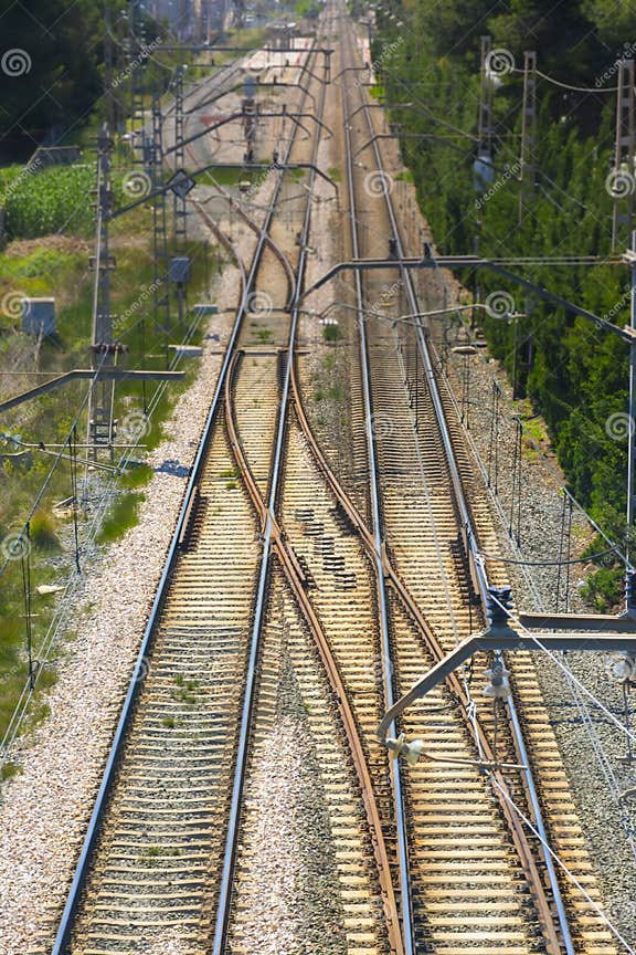 Straight Train Tracks and Rail Change Stock Image - Image of cable ...