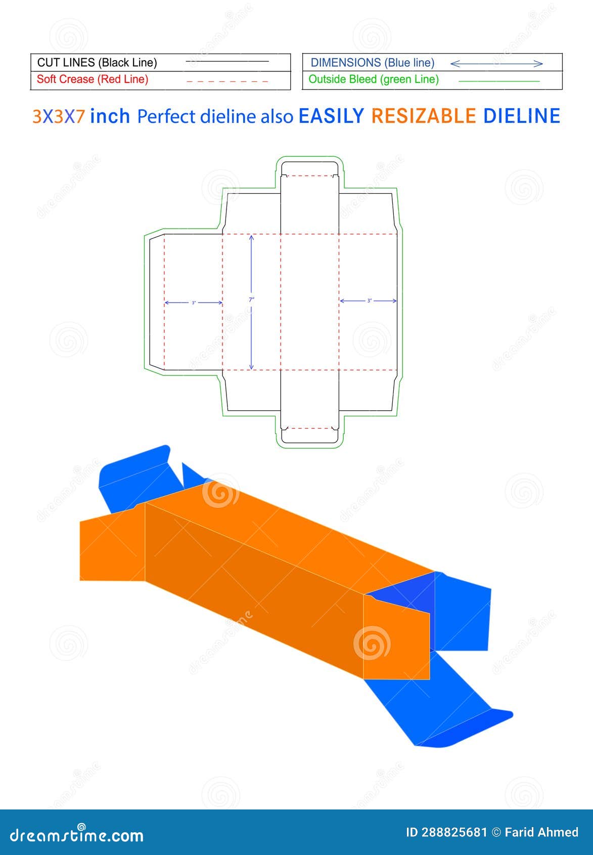 Straight Tuck End Paper Box Die Line Template And 3D Box Colour ...