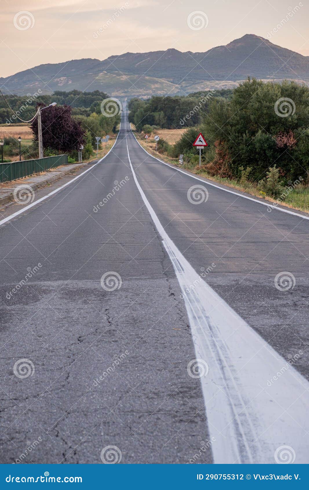 Straight and Very Long Road at Dusk, Trip Concept Stock Photo - Image ...