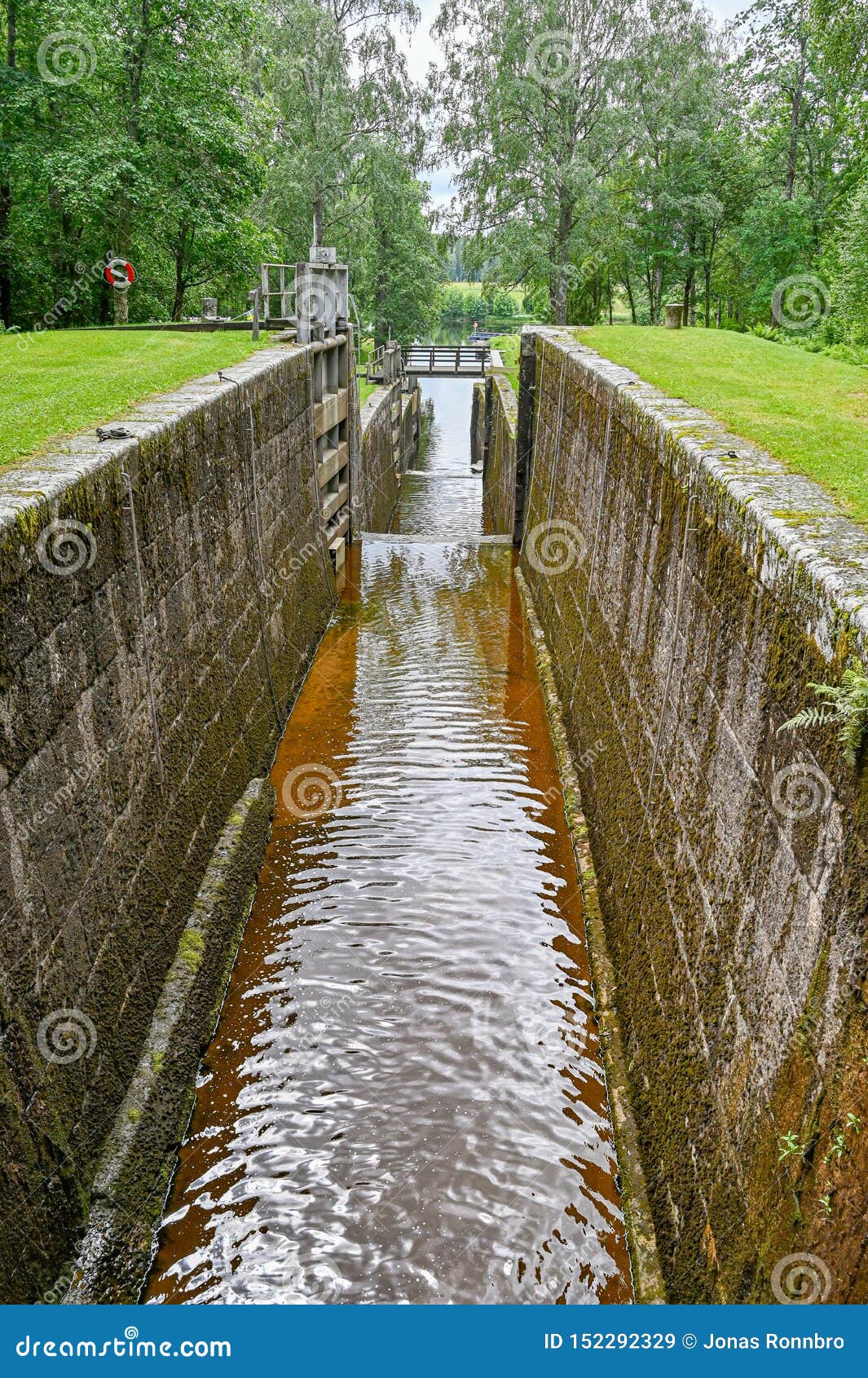 Straight Water Channel with Several Locks in Sweden Stock Image - Image ...