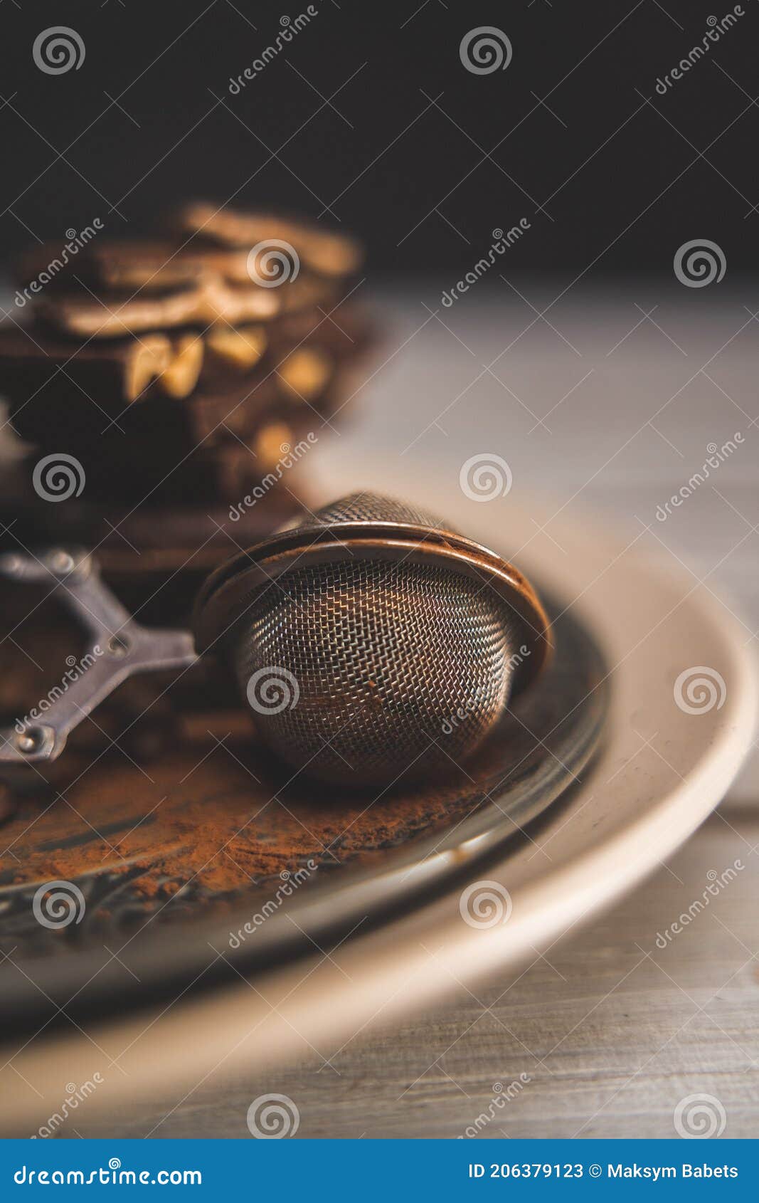 Strainer with Cocoa Powder on a Gray Plate Stock Image - Image of sweet ...