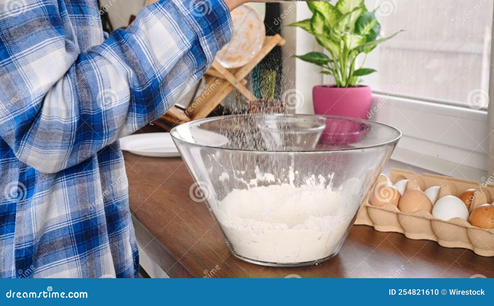 Flour into a Bowl with Eggs in the Background. Stock Photo - Image of ...