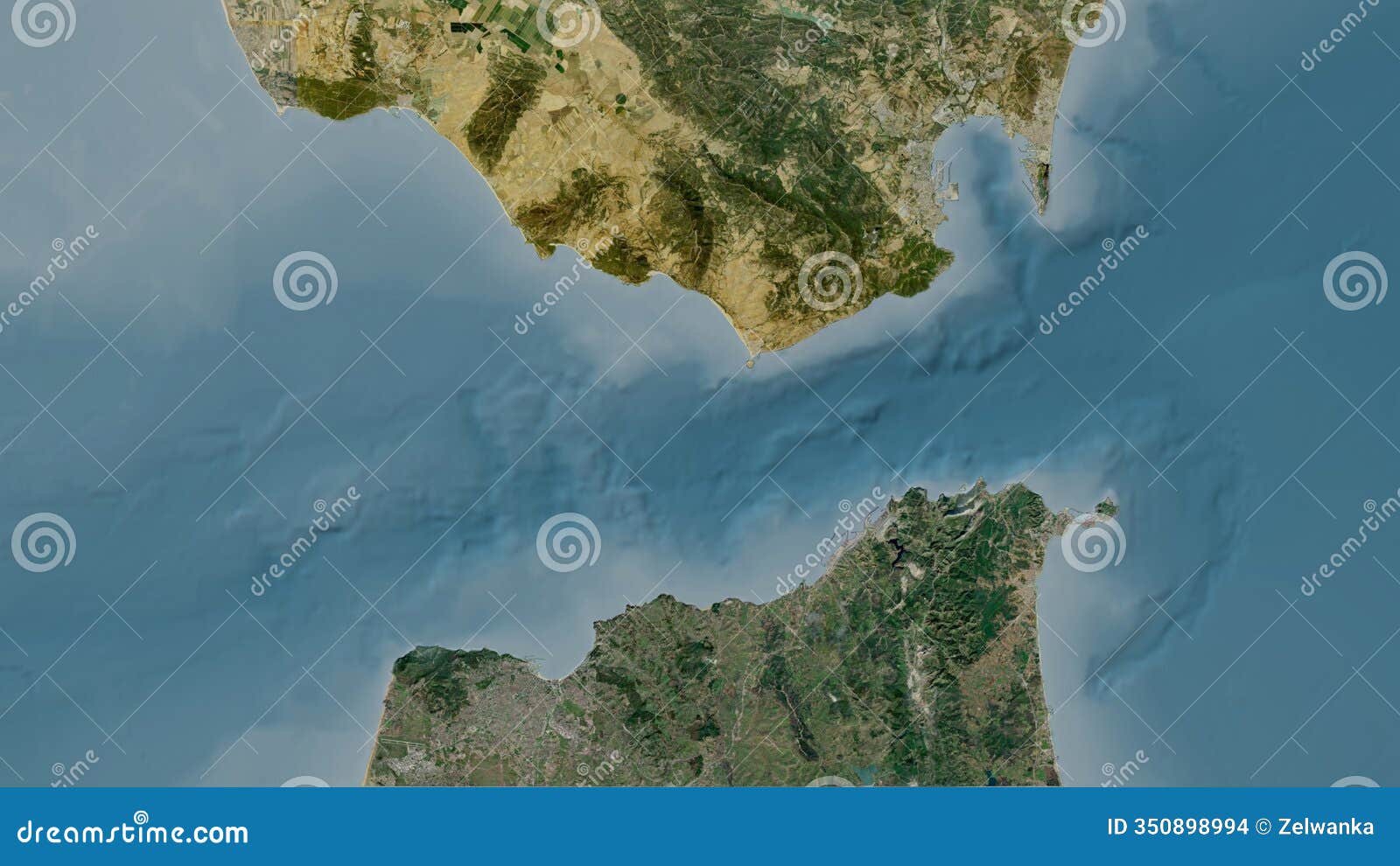 Strait of Gibraltar. Bounding Box. Satellite Map Stock Illustration ...