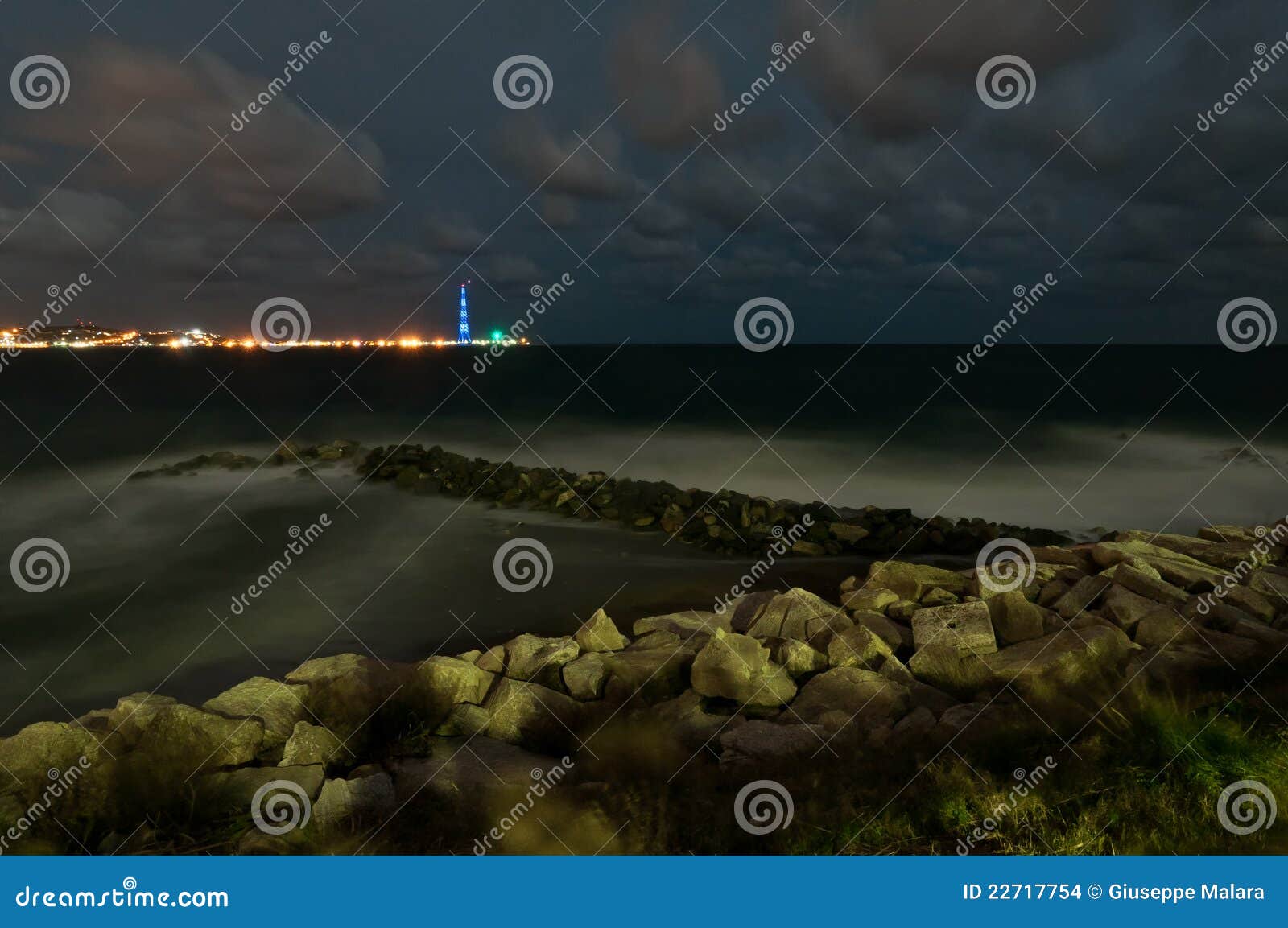The Straits of Messina at Night and the Pylon. Stock Photo - Image of ...