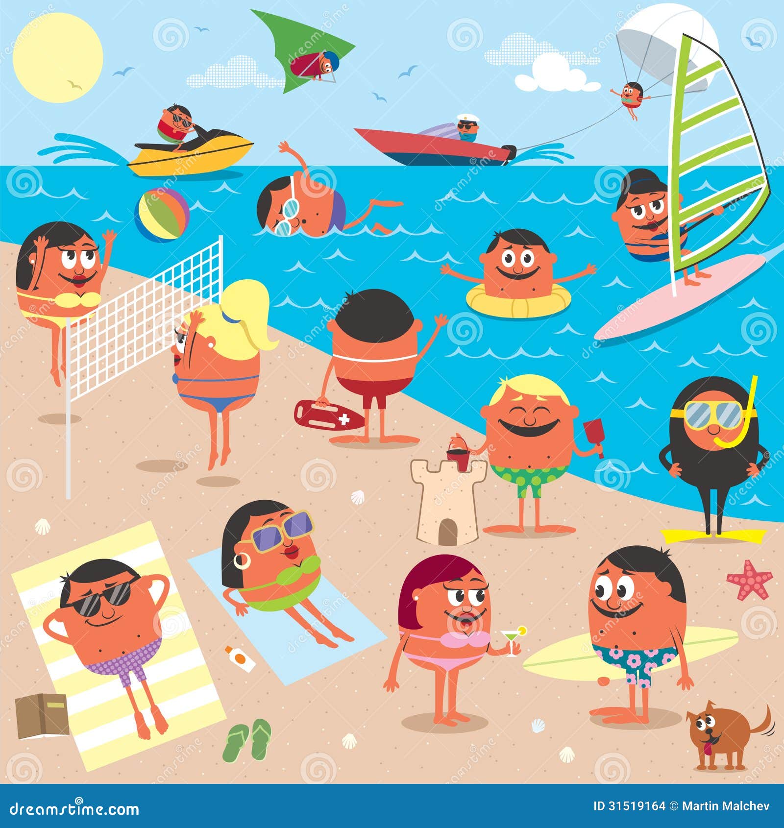 Strand vektor illustrationer. Illustration av deltagare - 31519164