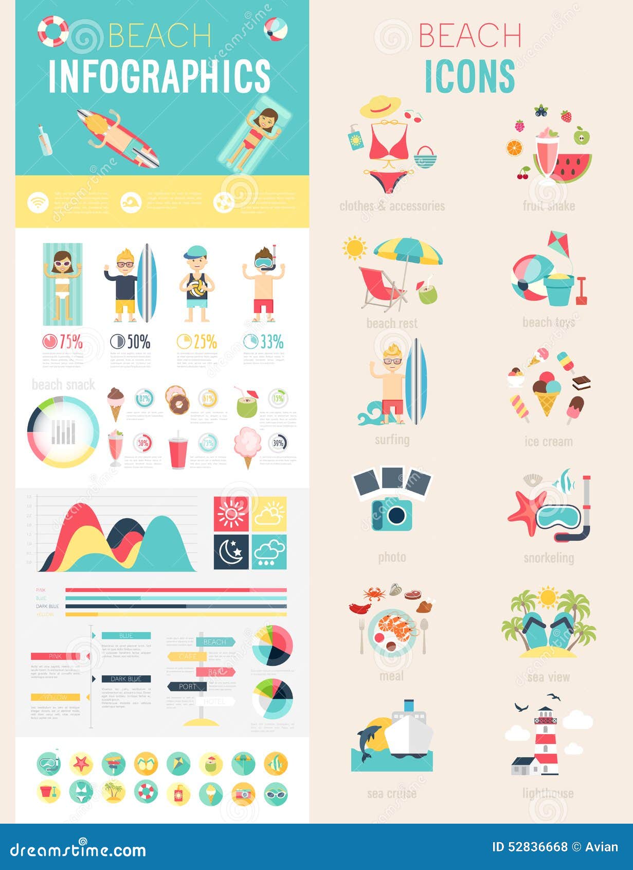 Strand Infographic-Satz vektor abbildung. Illustration von internet ...
