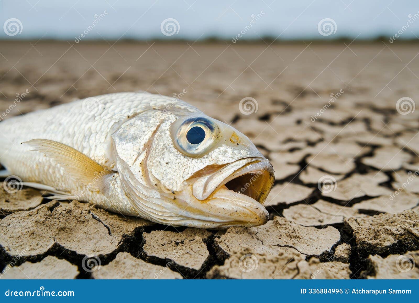 Stranded Fish on Dry Cracked Earth Surface Stock Photo - Image of ...