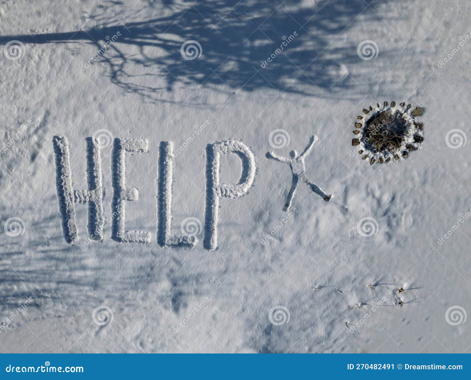Stranded Person Making Help Letter and Fire in Wild Forest Stock Image ...