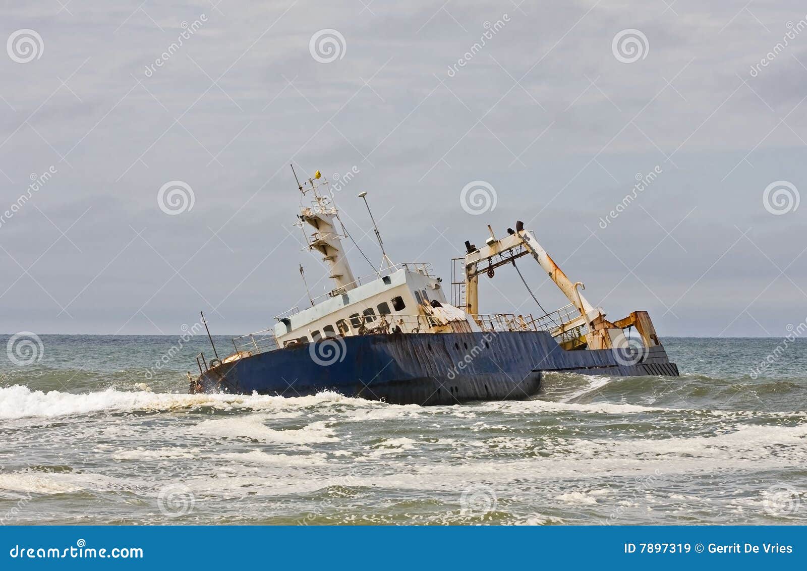 Stranded Ship stock image. Image of vessel, blue, scrap - 7897319