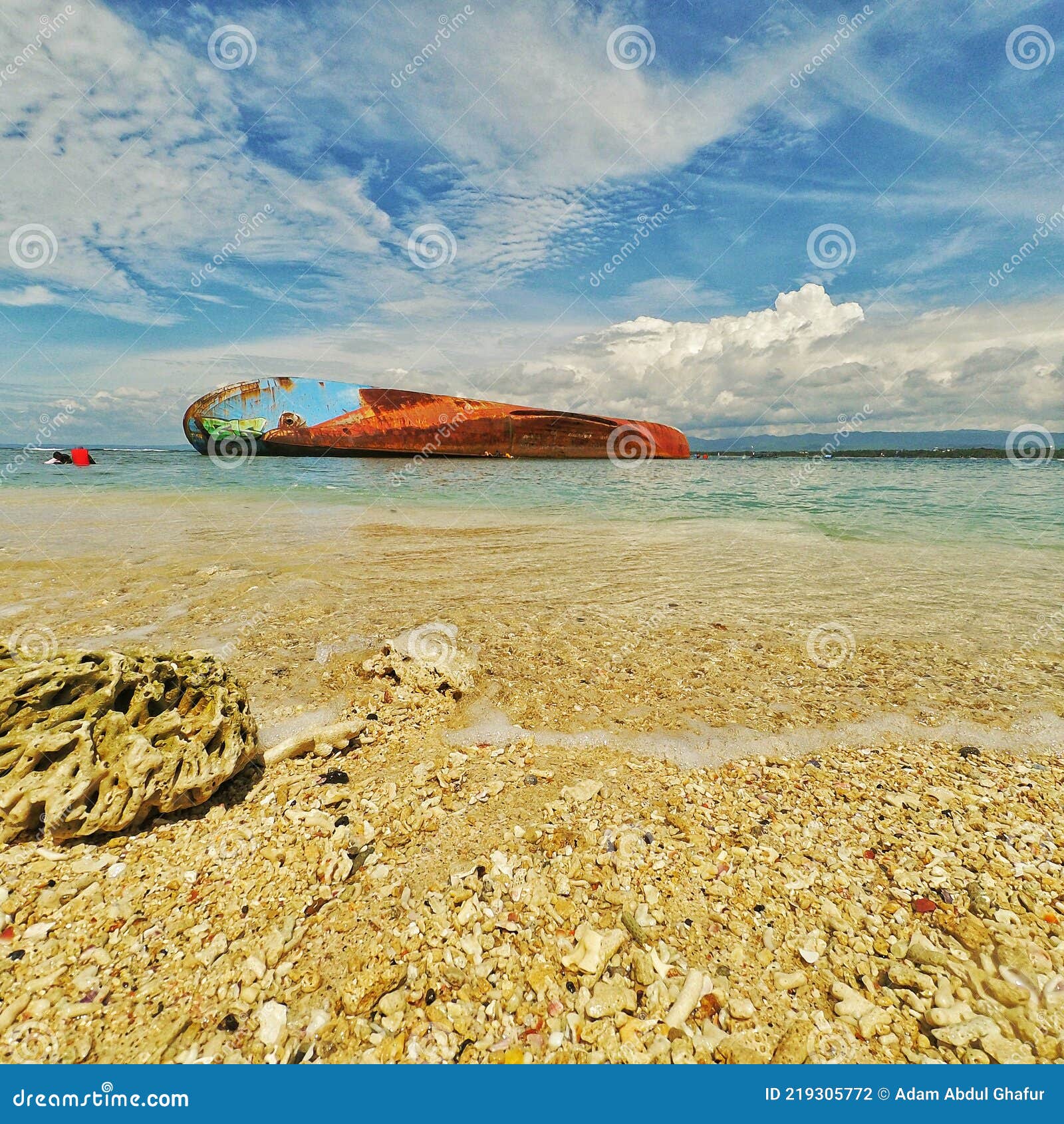Stranded ship on coastline stock photo. Image of vehicle - 219305772