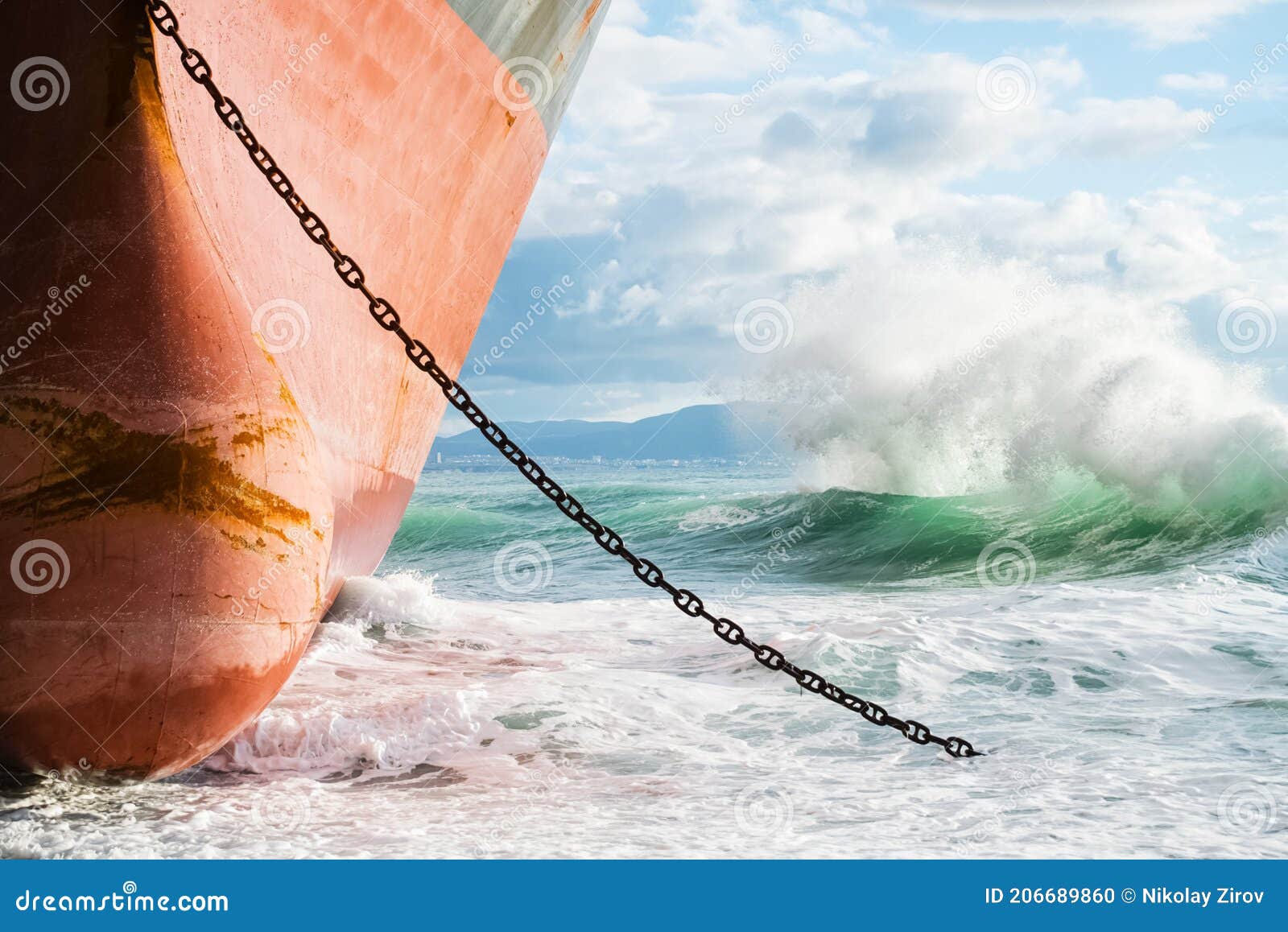 Stranded Ship on the Shore. Waves are Hitting the Ship Side by Side ...