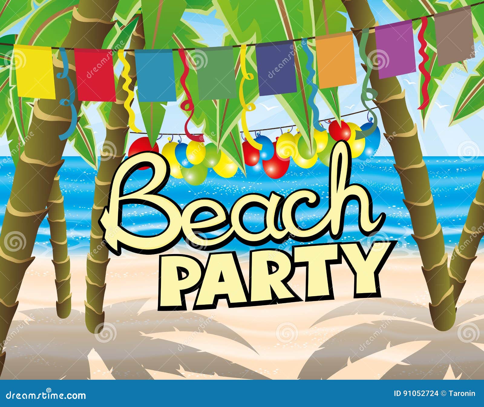 Strandfest Mit Flaggen Und Ballonen Vektor Abbildung - Illustration von ...