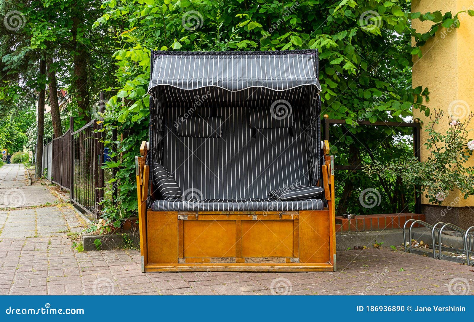 A Typical German Beach Basket Chairs Strandkorb Stock Photo - Image of ...